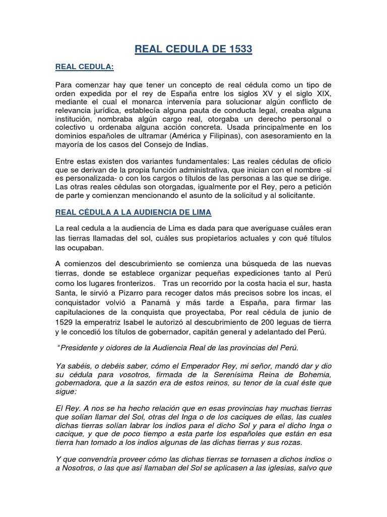 Real Cedula de 1533 | PDF | Antiguas colonias españolas | Colonización ...