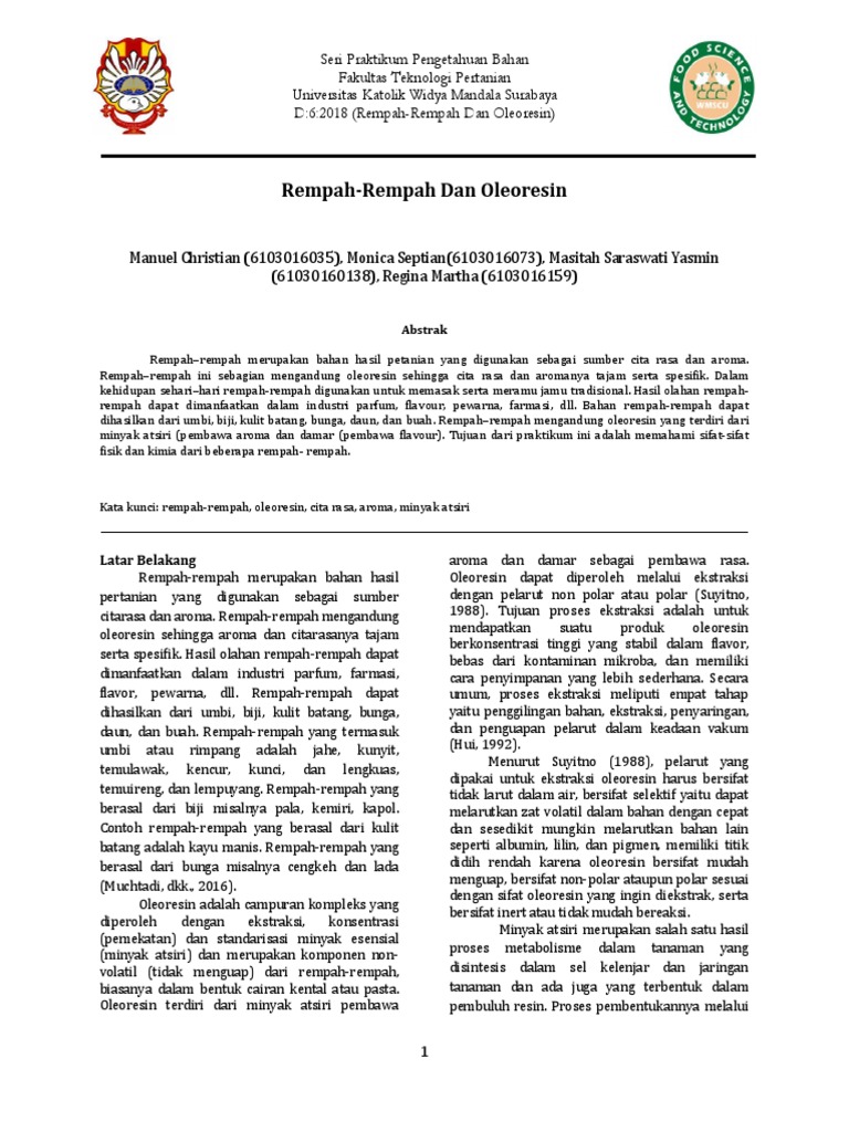 Laporan Rempah Dan Oleoresin | PDF