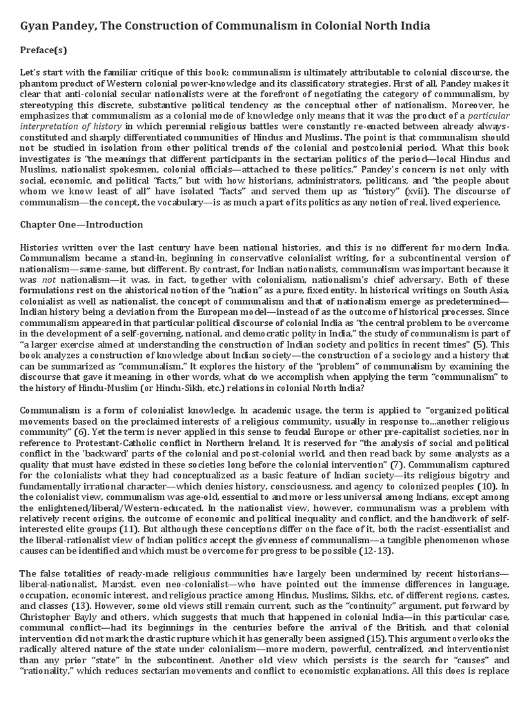 Gyan Pandey The Construction of Communalism in Colonial North India ...