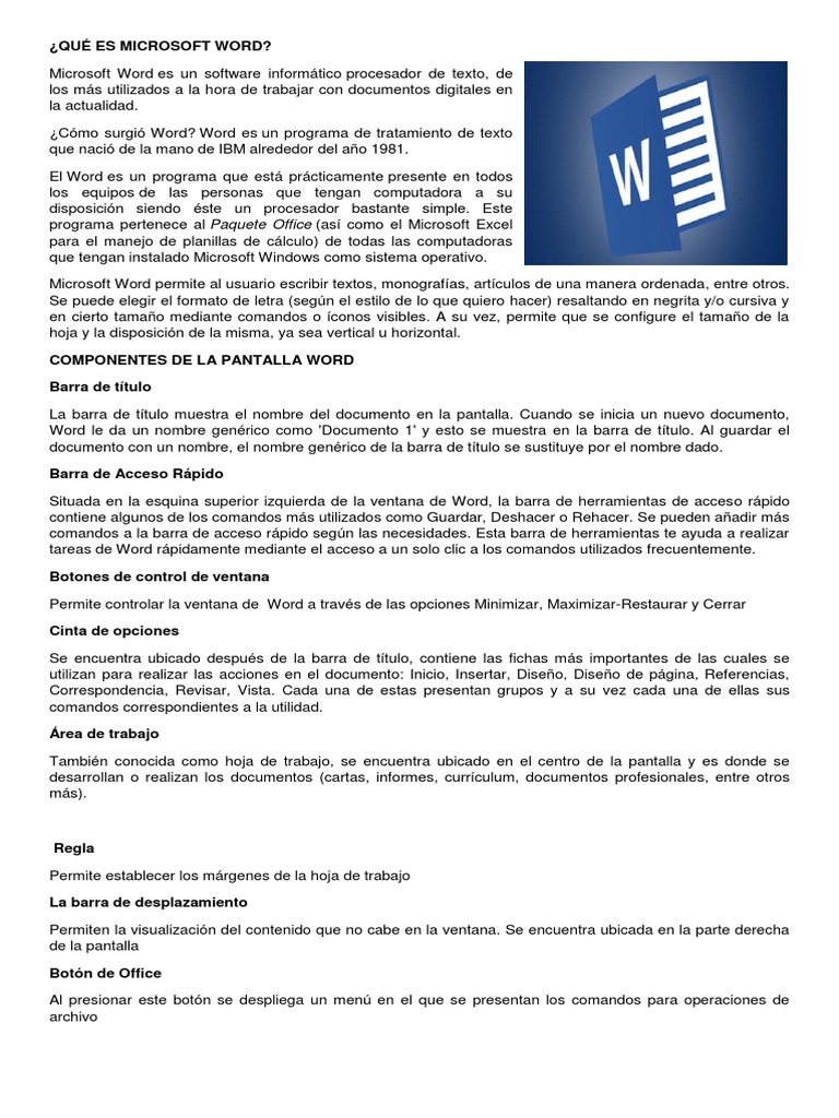 Word y Sus Componentes | PDF | Microsoft Word | Ventana (informática)