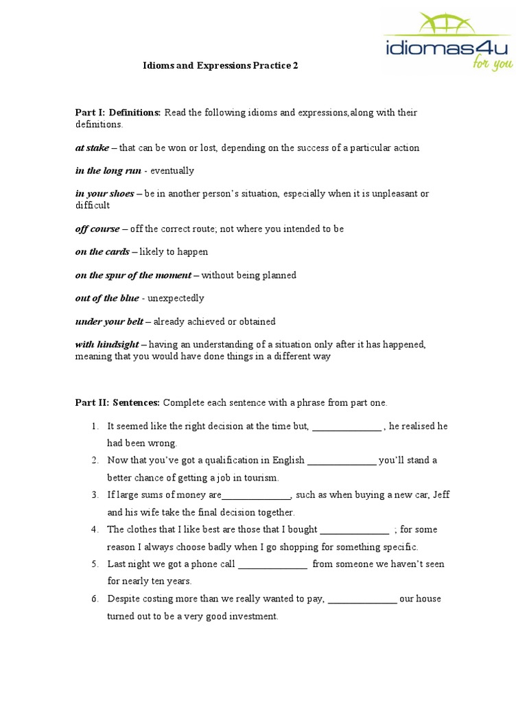 05 CAE Idioms Practice 2 | PDF