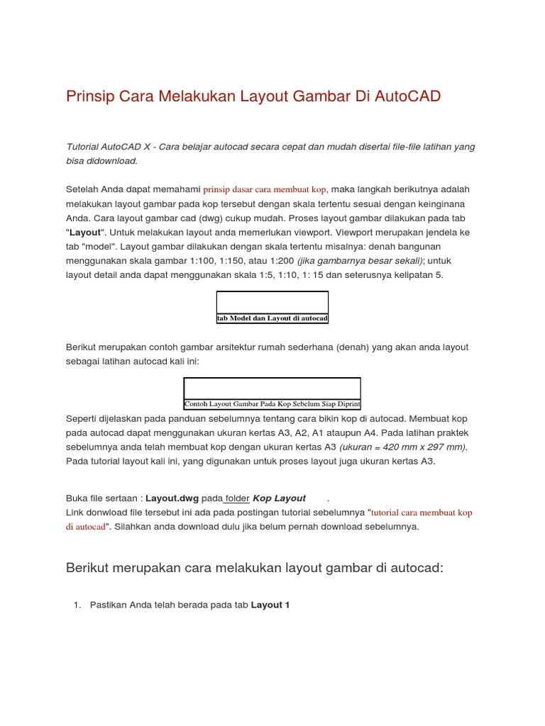 Prinsip Cara Melakukan Layout Gambar Di AutoCAD | PDF