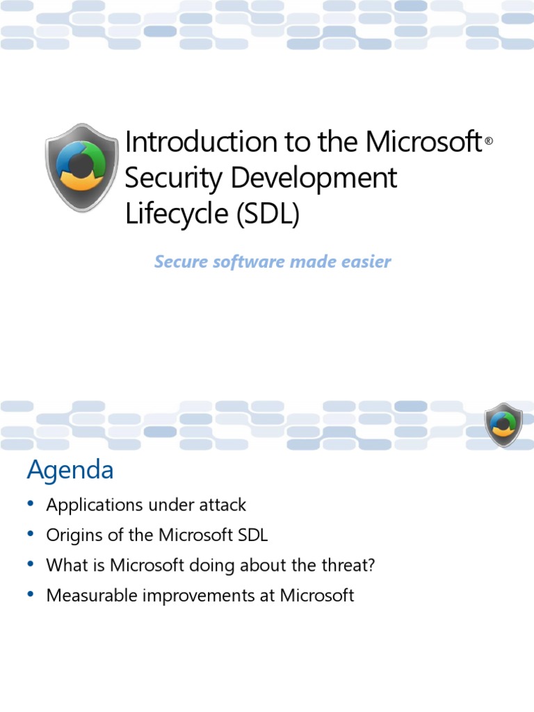 Introduction To The Microsoft Security Development Lifecycle (SDL) .PPSX | PDF | Computer ...
