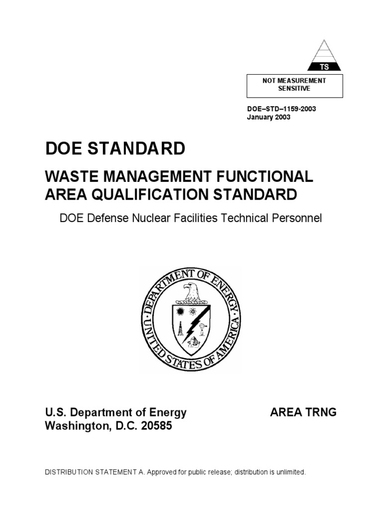 Doe Standard: Waste Management Functional Area Qualification Standard ...