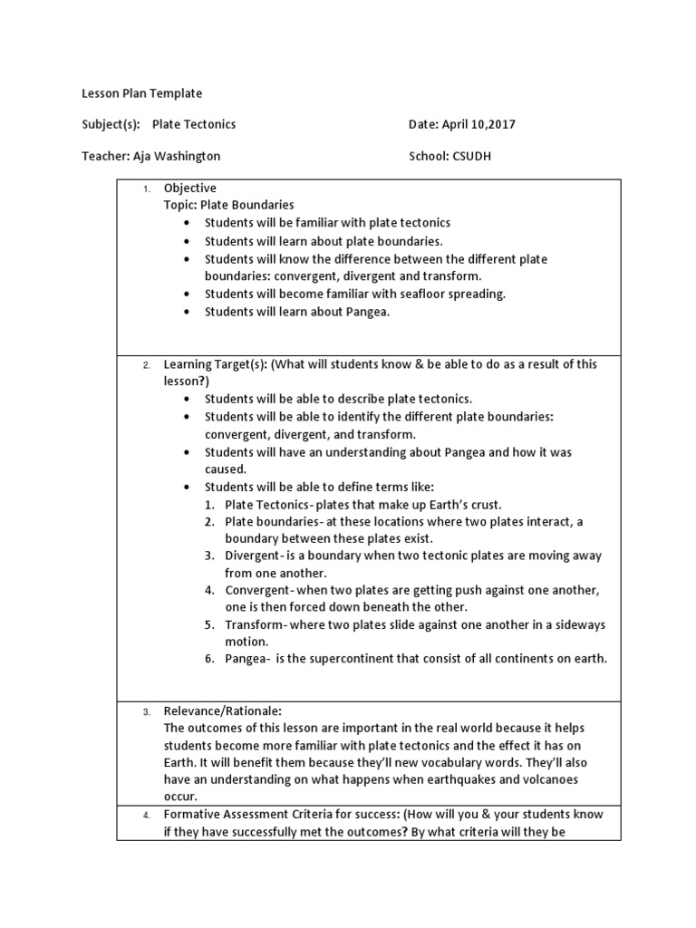 Lesson Plan Plate Boundaries | PDF | Plate Tectonics | Structure Of The ...