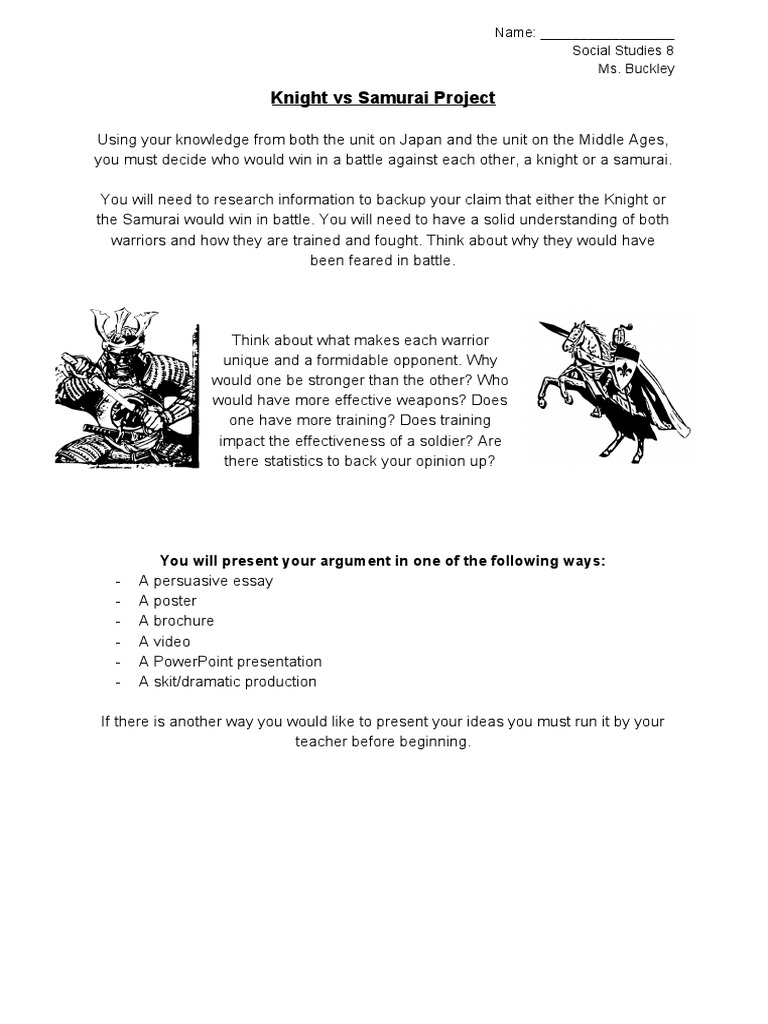 Knight Vs Samurai Project | PDF | Argument | Behavior Modification