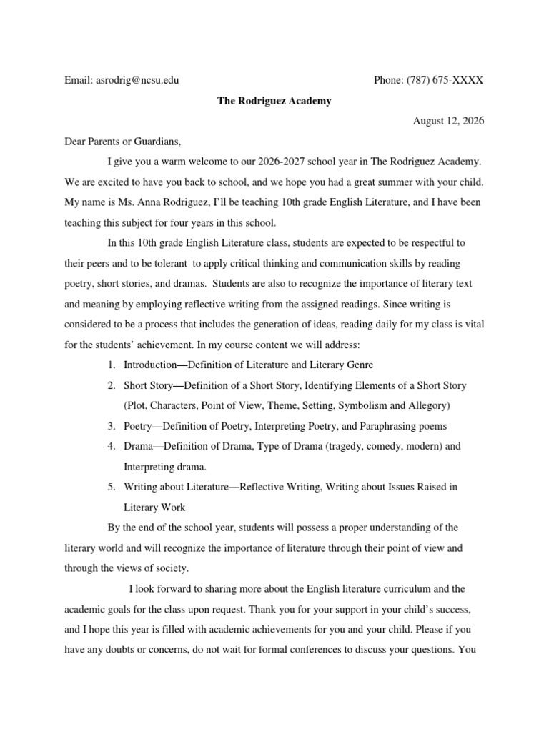 Parent Letter | PDF | English Literature | Poetry