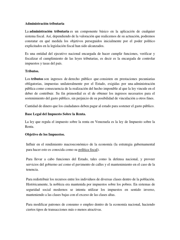 Administración Tributaria | PDF | Impuestos | Impuesto sobre la renta