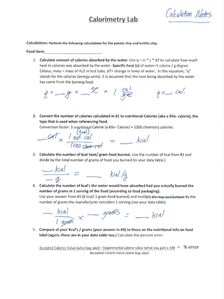 Calorimetry Calculation Notes | PDF