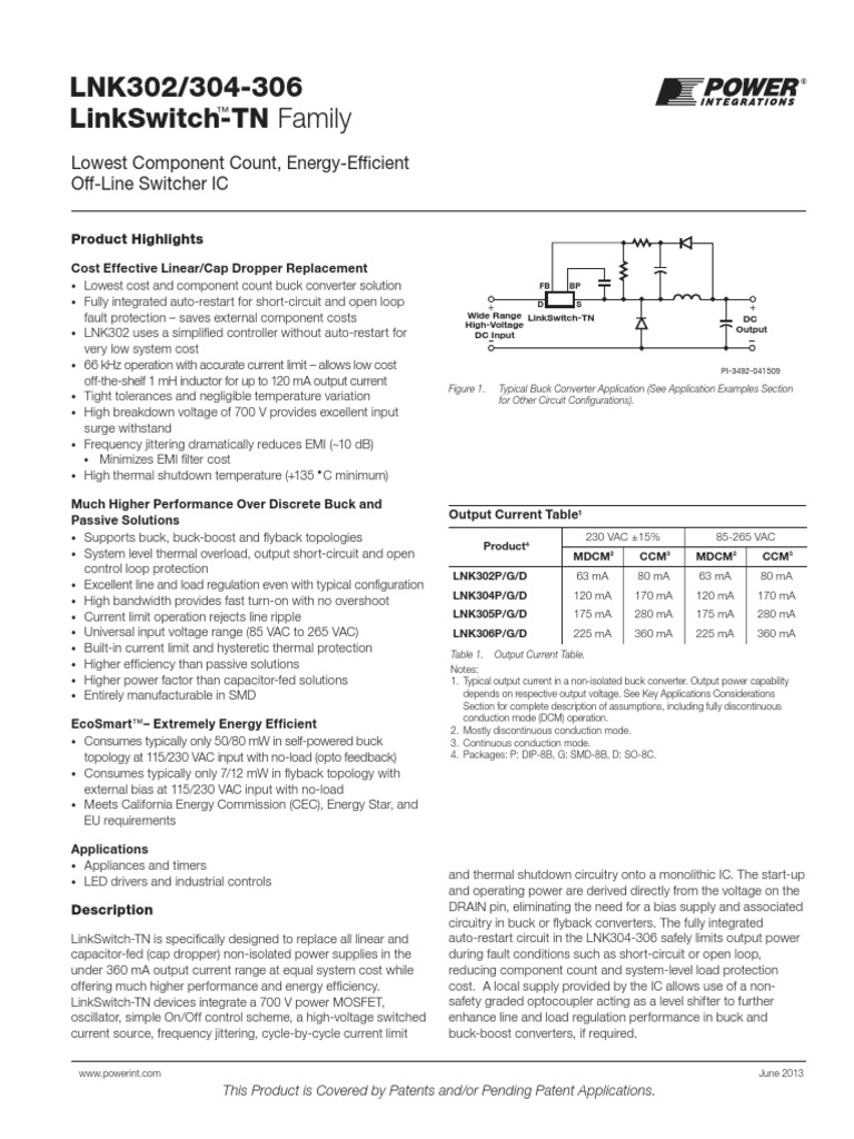 lnk302 - 304 306 179954 PDF | PDF | Mosfet | Capacitor