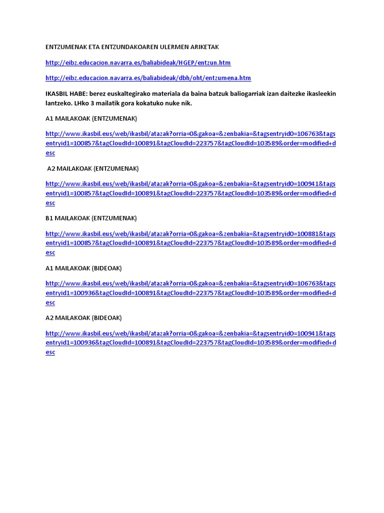 Entzumenak Eta Entzundakoaren Ulermen Ariketak | PDF