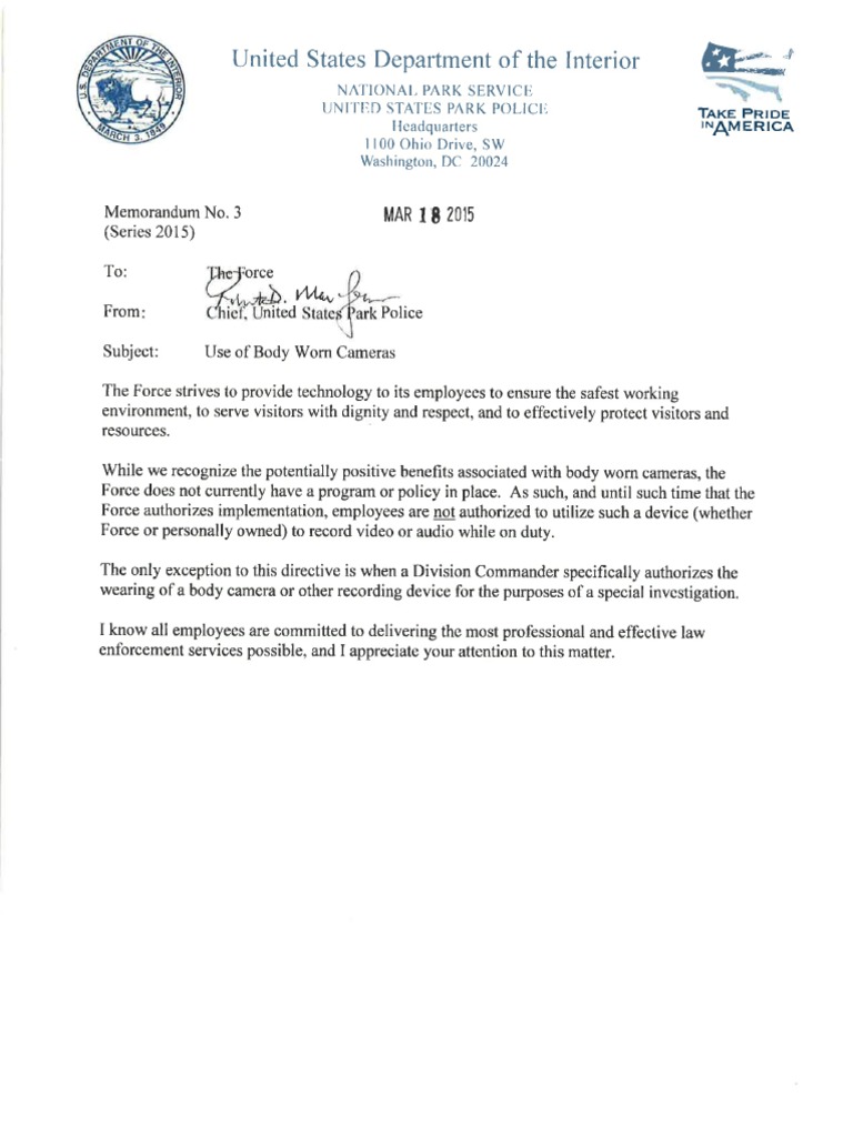 Body camera memorandum