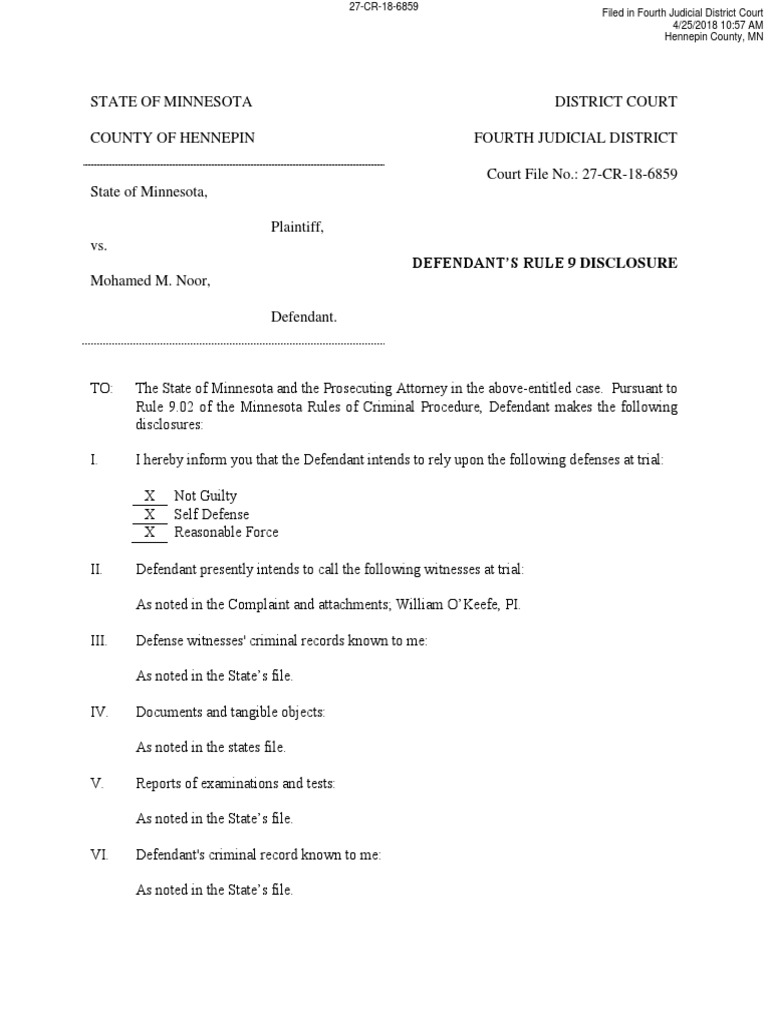 Discovery Disclosure Document For Mohamed Noor | PDF | Discovery (Law ...