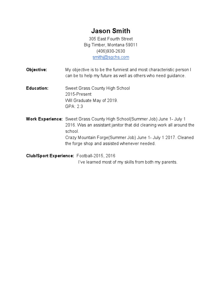 Jason Smith's Resume and Objectives | PDF