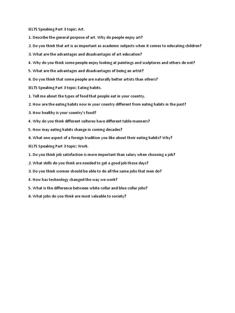 IELTS Speaking Part 3 Topic | PDF | International English Language ...