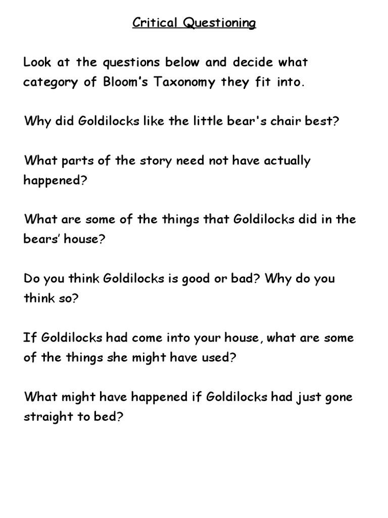 Classifying Questions about Goldilocks and the Three Bears using Bloom ...