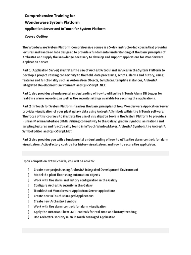 Wonderware System Platform Comprehensive Course Description | PDF ...