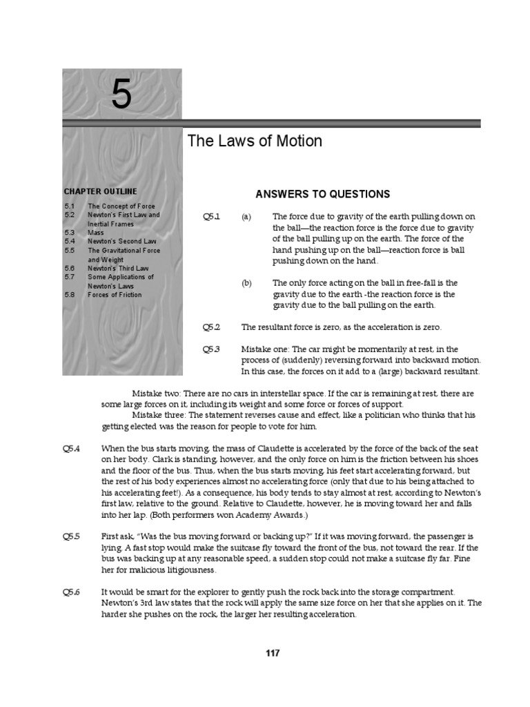 The Laws of Motion: Answers To Questions | PDF | Friction | Force