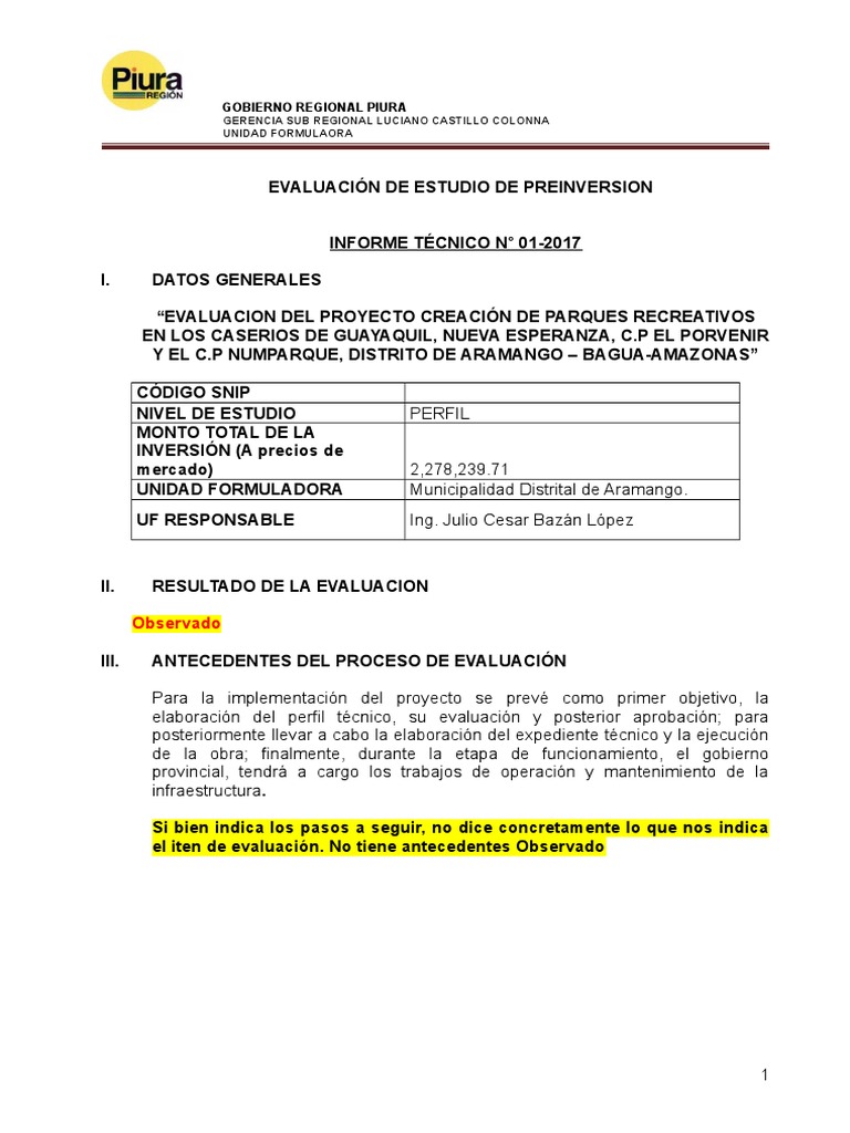 Ejemplo de PIP Perú | PDF | Economias | Business