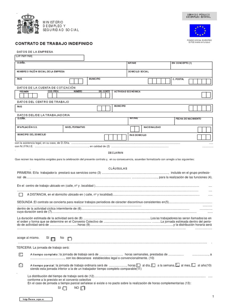 ejemplo-contrato-Indefinido.pdf | Tiempo de trabajo | Ciencias Sociales