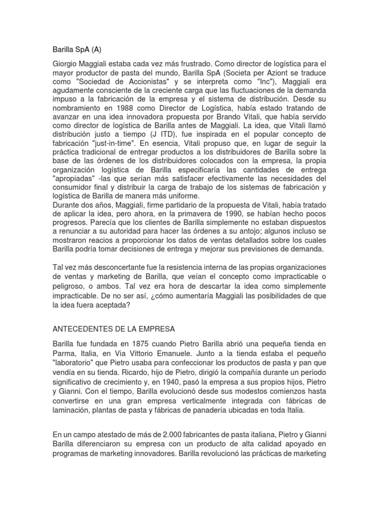 Barilla SpA (Caso) | PDF | Distribución (comercial) | Pasta