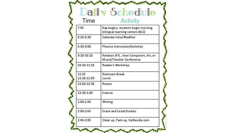 Sub Schedule | PDF | Language Arts & Discipline
