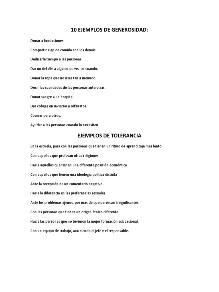 10 Ejemplos de Generosidad Tolerancia | PDF
