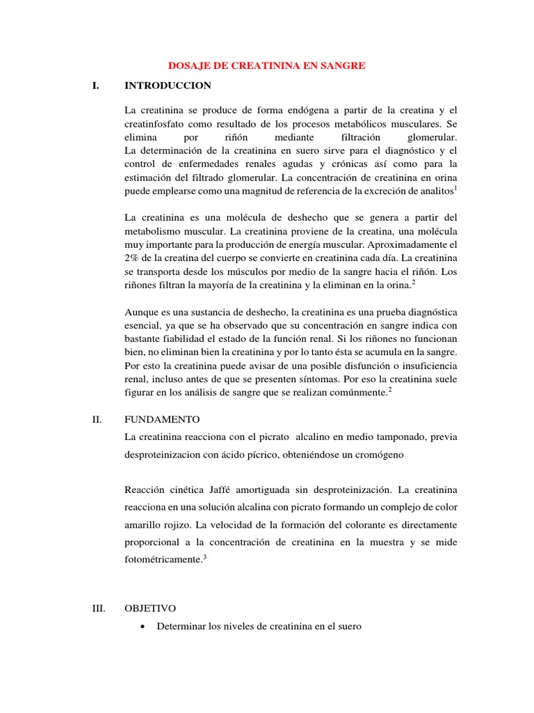 Dosaje de Creatinina en Sangre | PDF | Creatinina | Riñón Dosaje de Creatinina en Sangre | PDF | Creatinina | Riñón