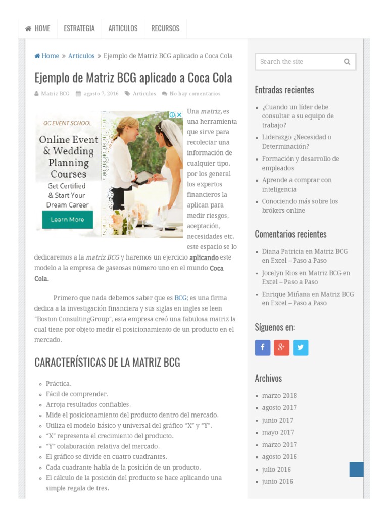 Ejemplo de Matriz BCG Aplicado A Coca Cola | PDF | Matriz (Matemáticas ...