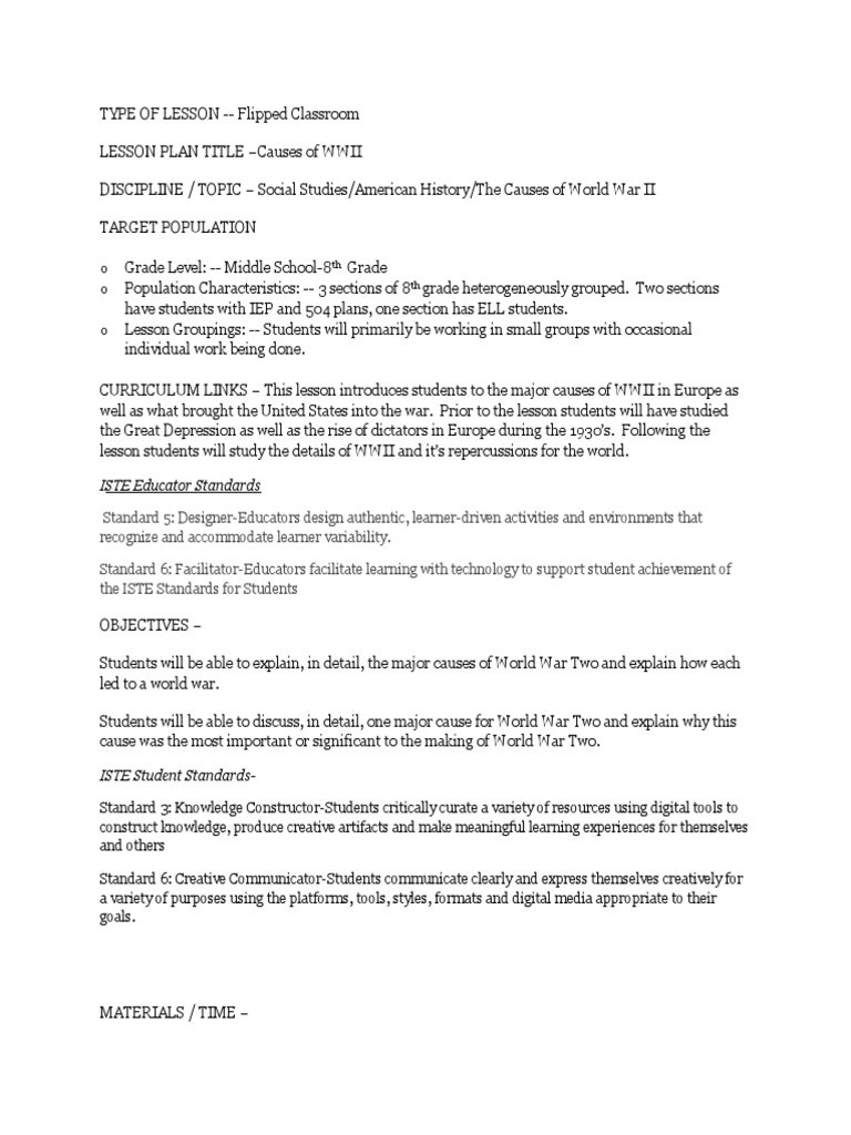 Flipped Lesson Plan-Causes of Wwii | PDF | Lesson Plan | Change