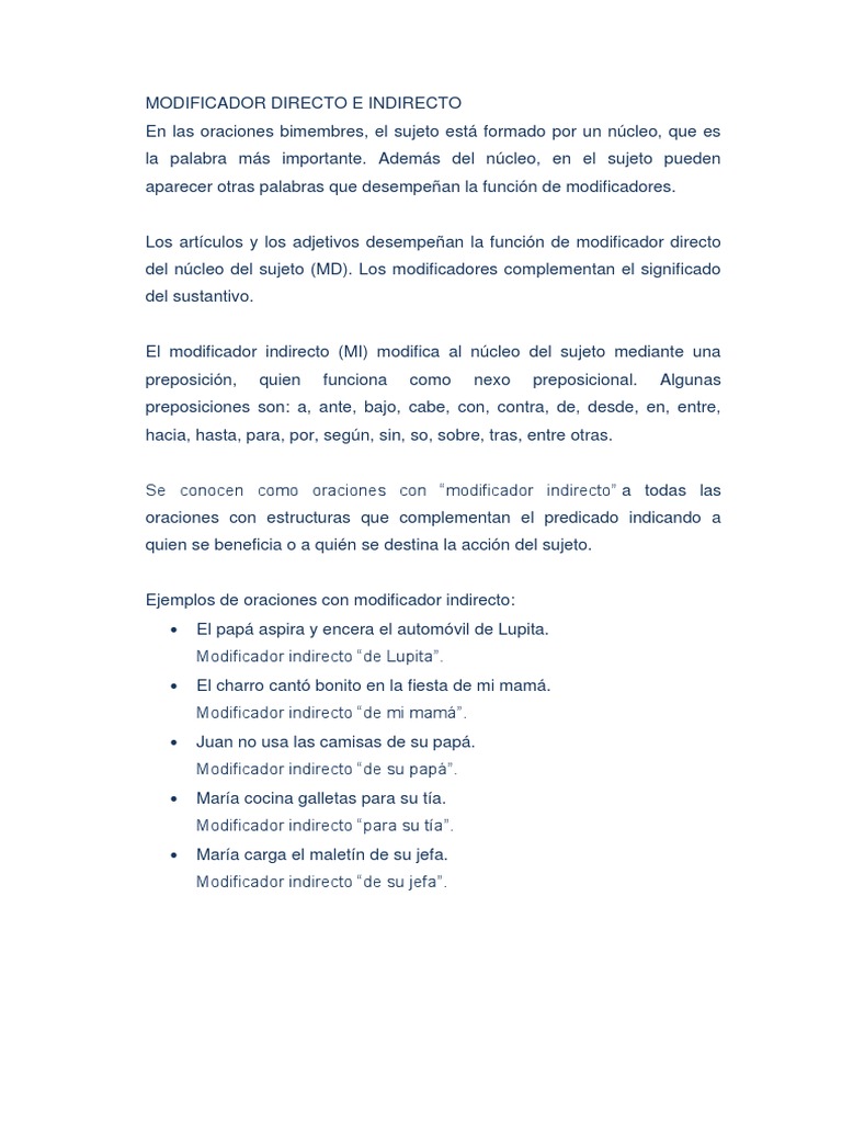 Modificadores Directos e Indirectos | PDF