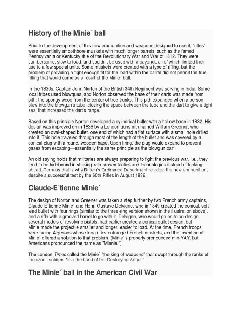 History of The Minie Ball | PDF | Musket | Rifle