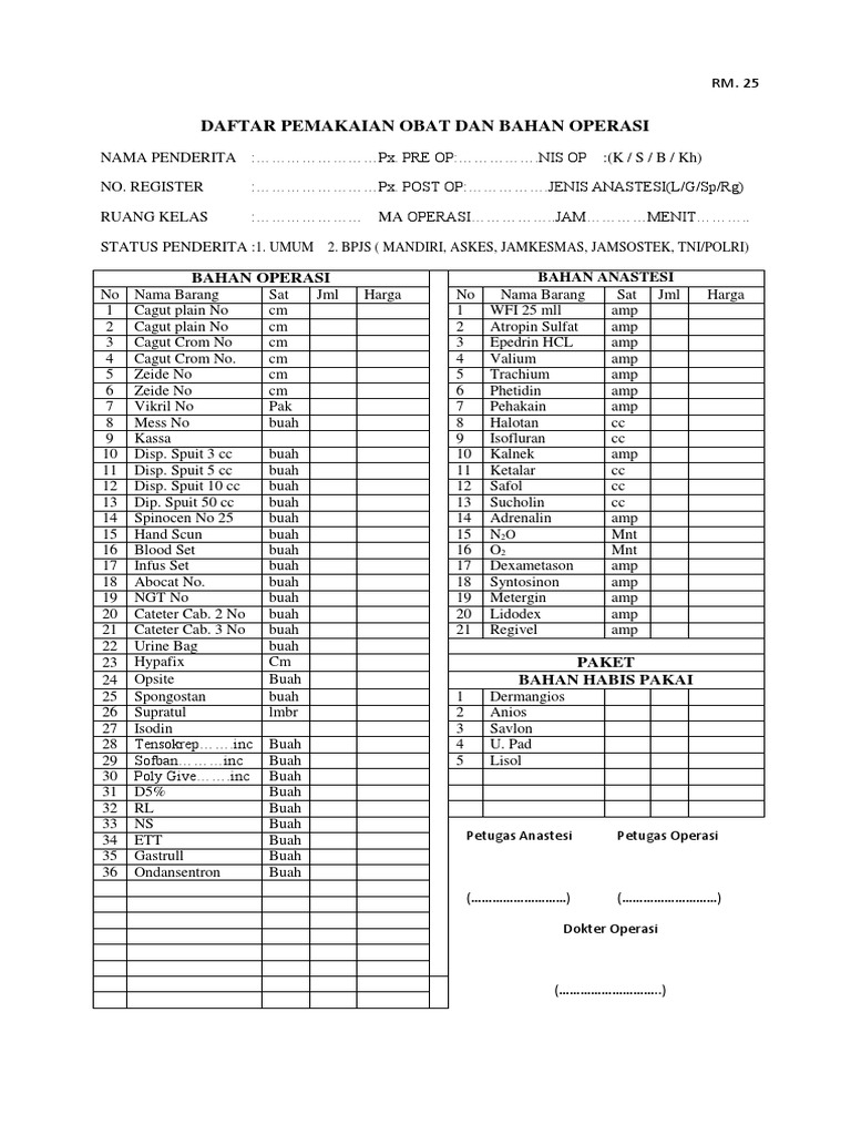 Daftar Obat dan Bahan Operasi | PDF