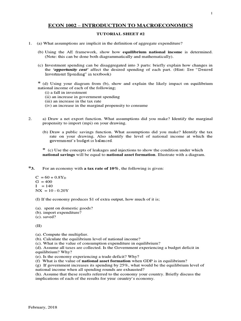 Econ 1002 - Introduction To Macroeconomics: Tutorial Sheet #2 | PDF ...