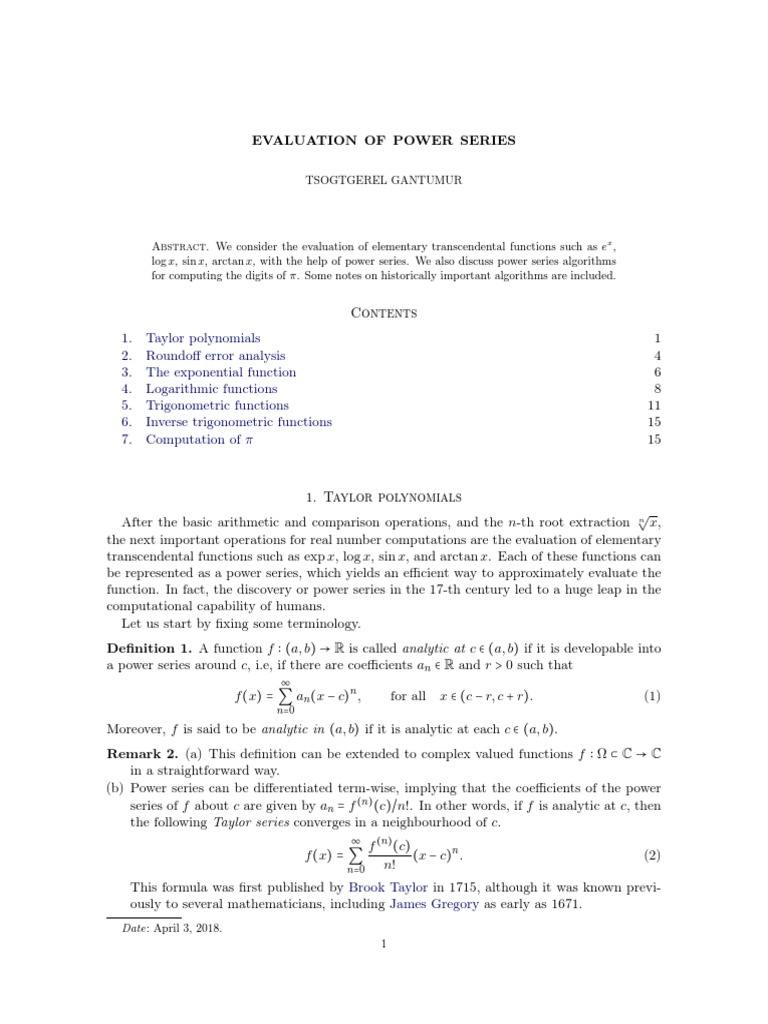 Evaluation of Power Series | PDF | Trigonometric Functions | Logarithm