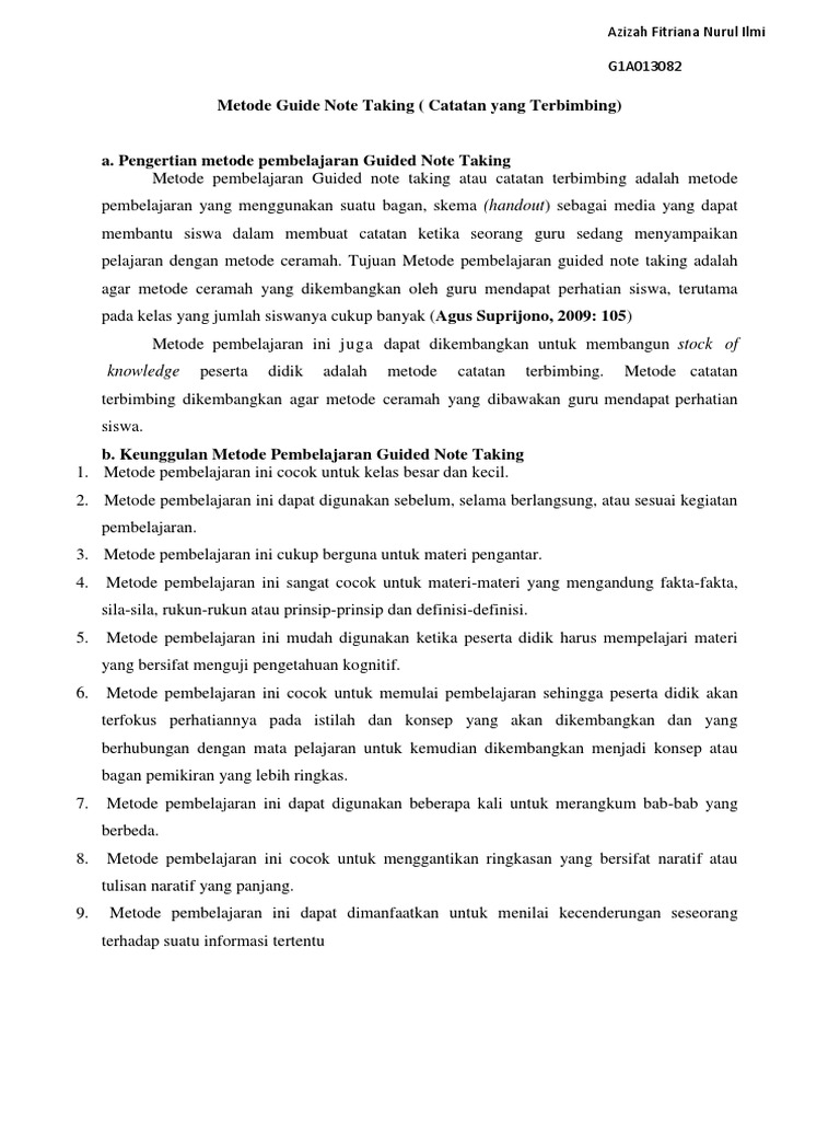 Metode Guide Note Taking | PDF | Karier & Perkembangan