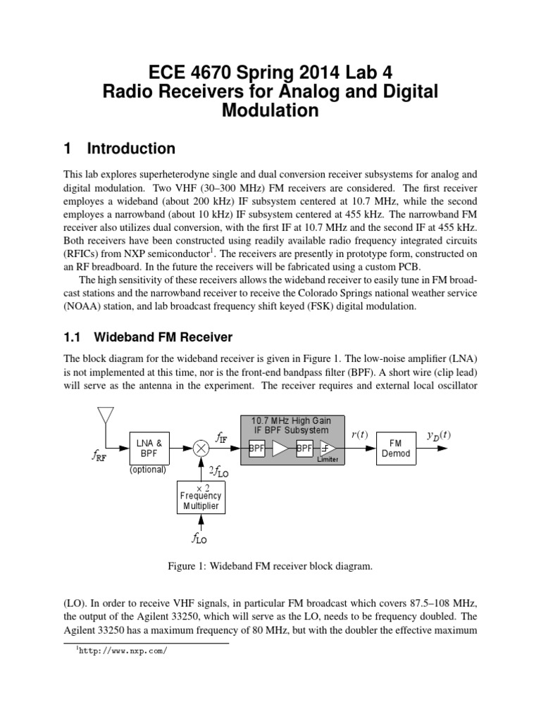 ECE 4670 Spring 2014 Lab 4 Radio Receivers For Analog and Digital Modulation | PDF | Frequency ...