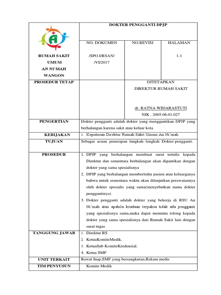 Sop Dokter Pengganti DPJP | PDF