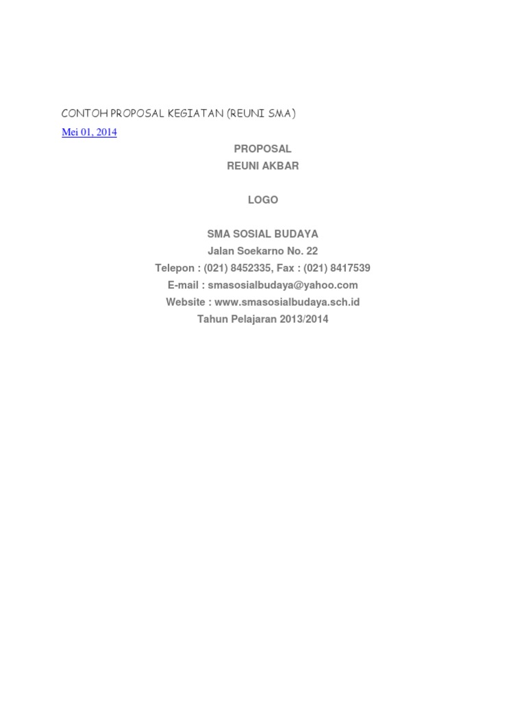 Proposal Reuni Akbar SMA Sosial Budaya | PDF