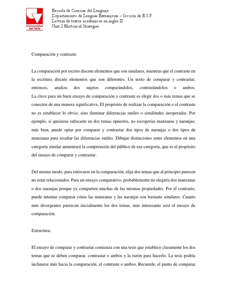 Estrategias de Comparación y Contraste | PDF | Ensayos | Semiótica