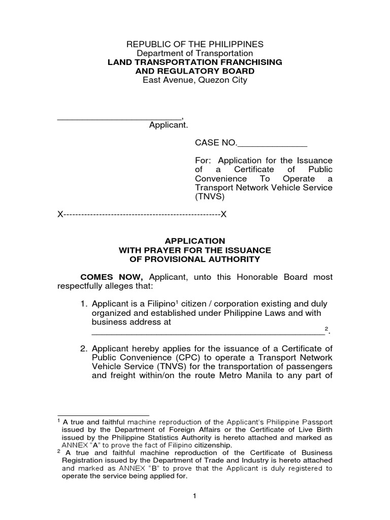 Application With Prayer for the Issuance of Provisional Authority ...