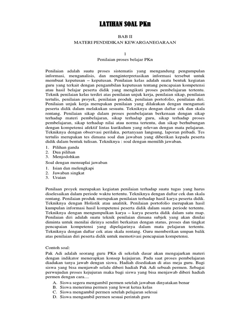 LATIHAN SOAL PKN | PDF | Ilmu Sosial | Sains & Matematika
