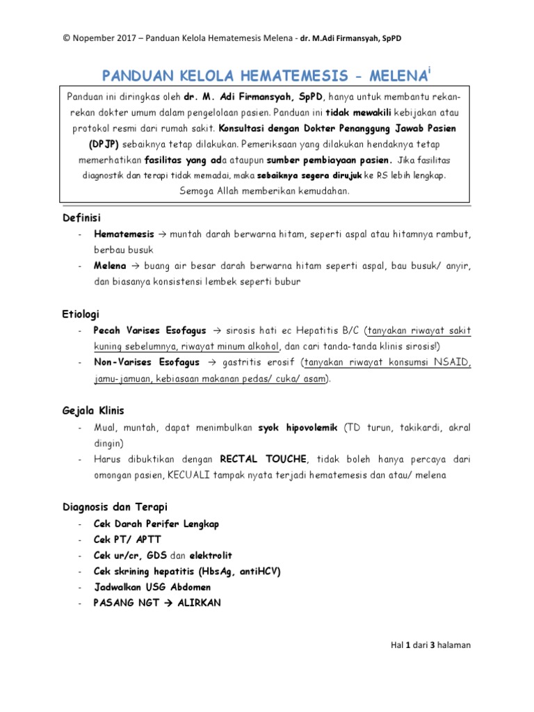 Panduan Kelola HEMATEMESIS | PDF