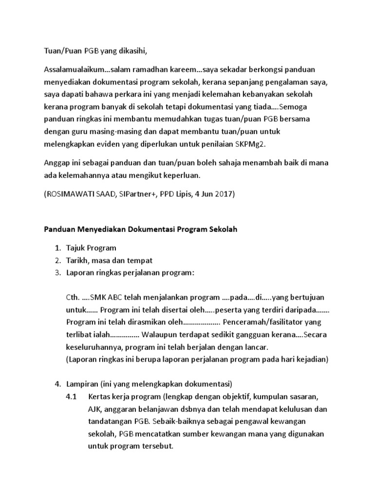 Panduan Dokumentasi Program Sekolah | PDF