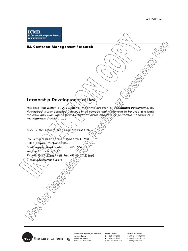 Leadership Development at IBM: IBS Center For Management Research | PDF ...