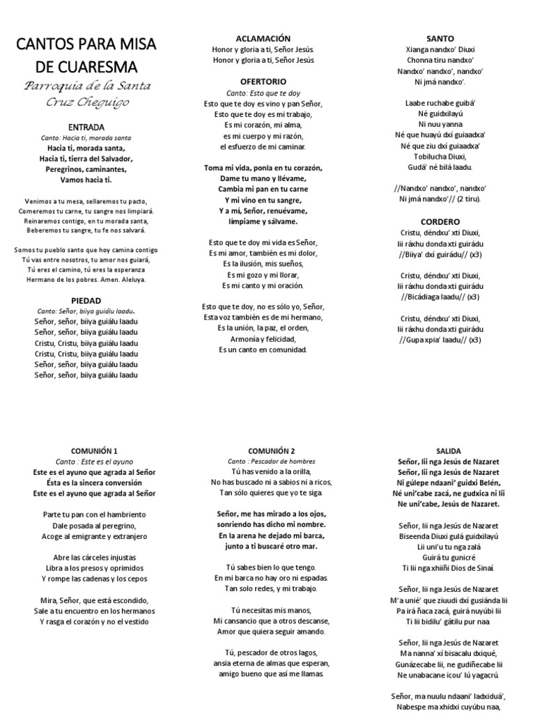 Cantos para Cuaresma | PDF | Misa (liturgia) | Comportamiento religioso y experiencia