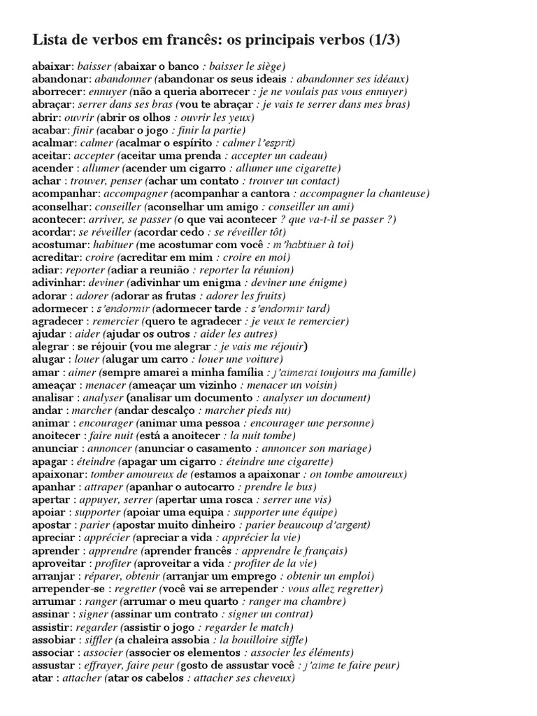 Lista de Verbos em Francês | PDF