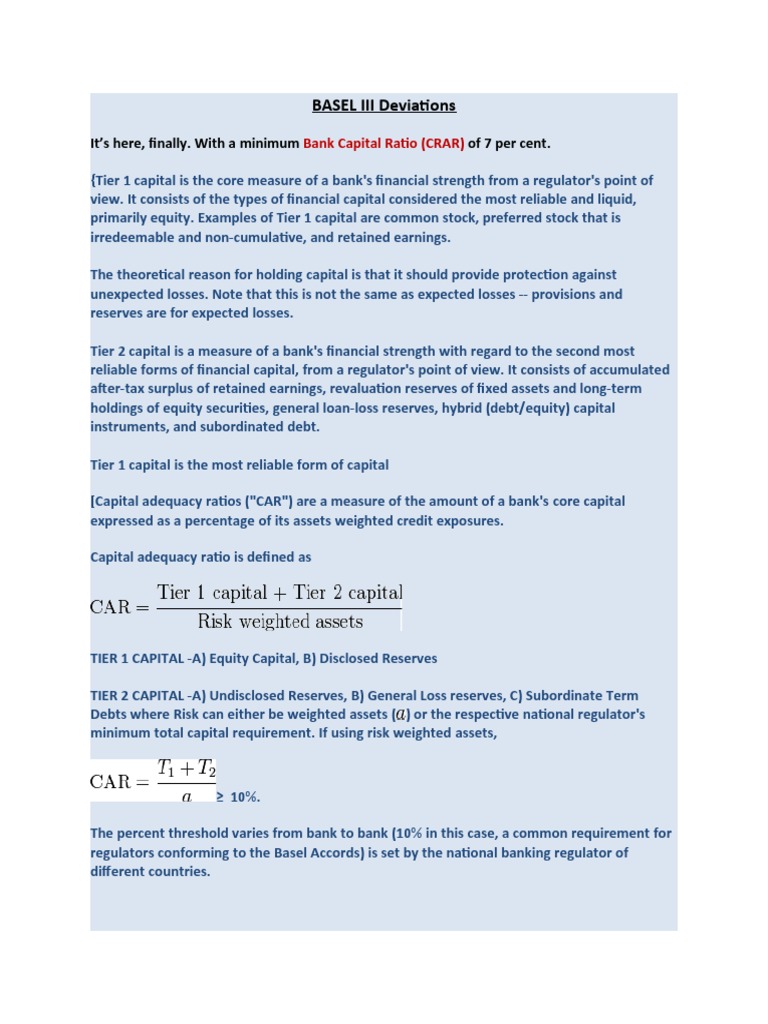 BASEL III Deviations | PDF | Capital Requirement | Capital Adequacy Ratio