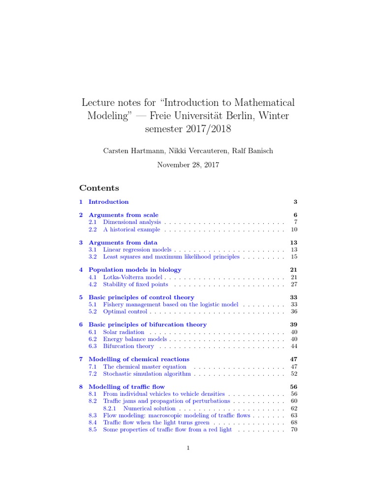 Lecture Notes For "Introduction To Mathematical Modeling" - Freie ...