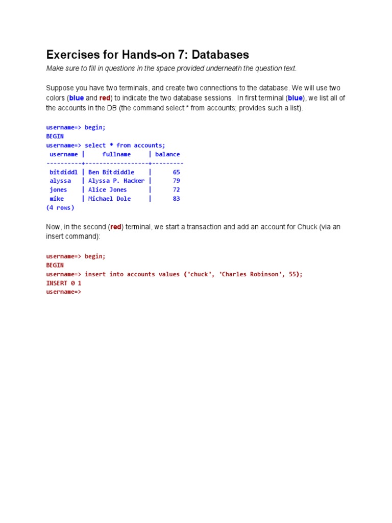 Hands-On 7 - Databases | Download Free PDF | Database Transaction ...